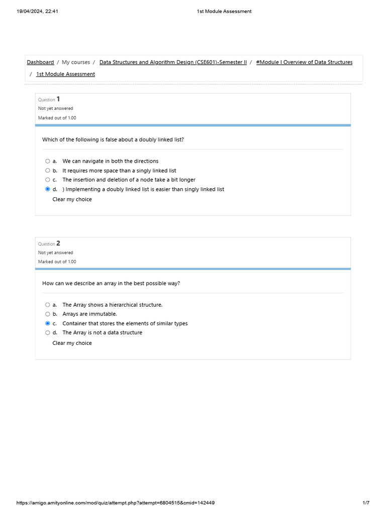 Data Structures and Algorithm Design 1st Module Assessment 21 On 30 ...