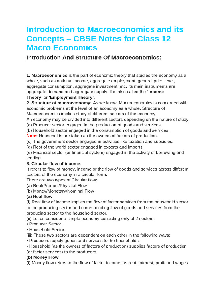 CH-1 (Google Revision Notes) Introduction To Macroeconomics and Its ...