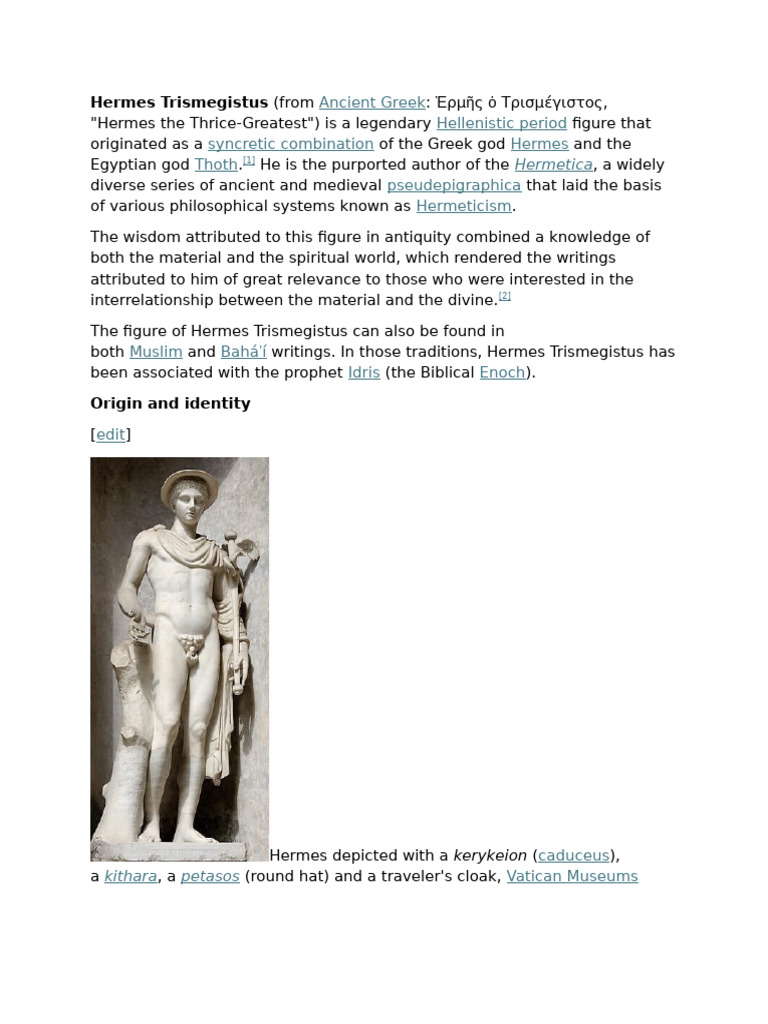 Hermes Trismegistus: Origins and Significance | PDF | Hermes ...