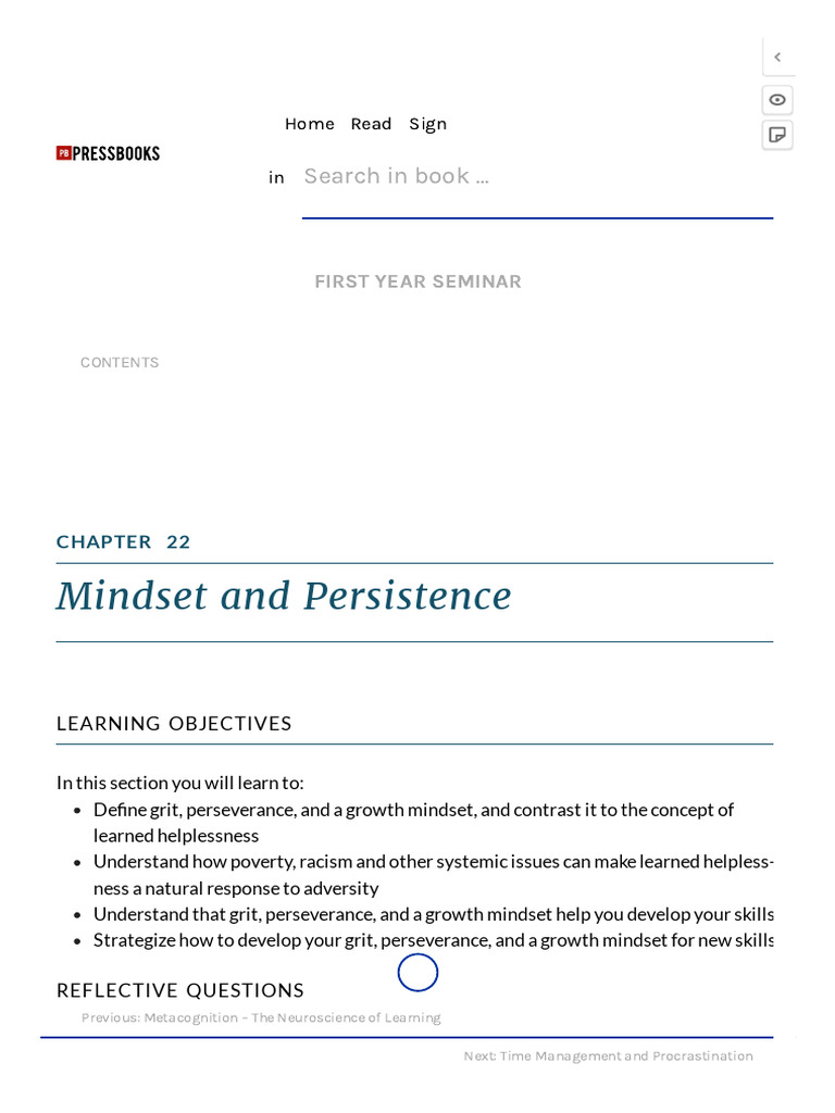 Mindset and Persistence - First Year Seminar | PDF | Mindset | Grit ...