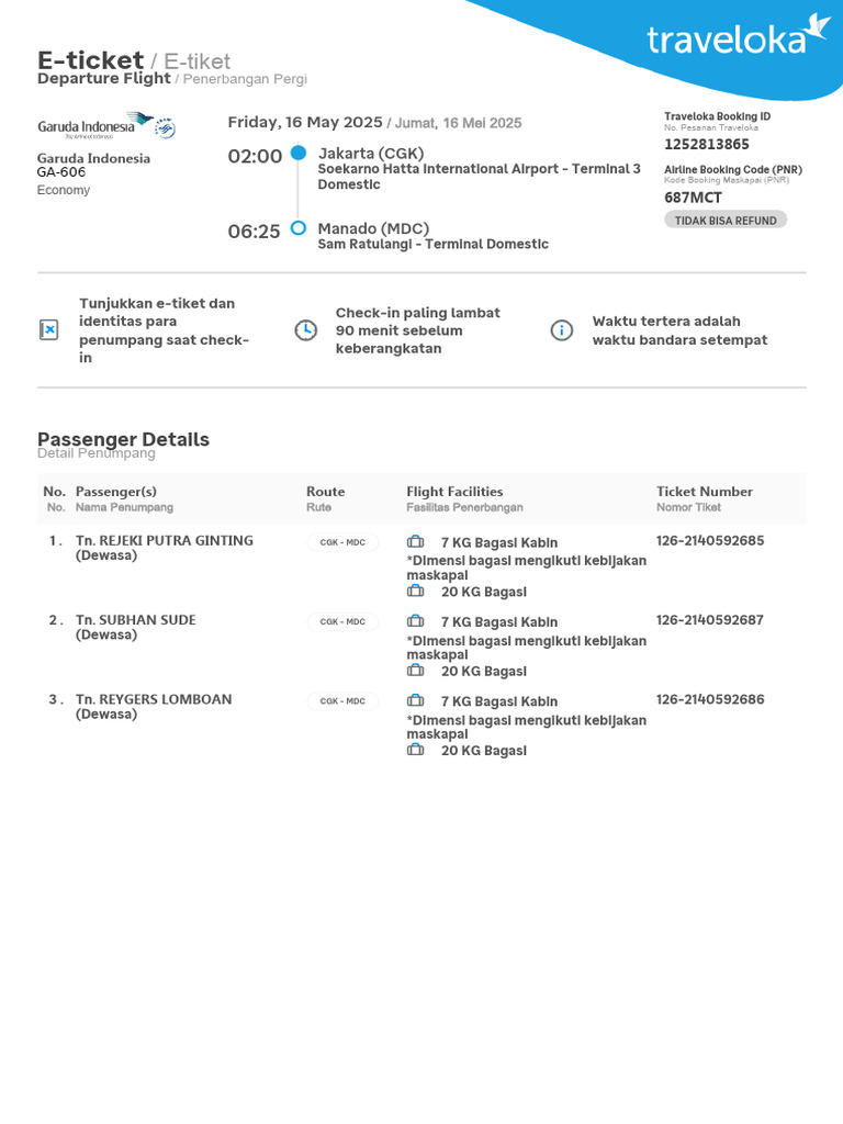 Flight#1 Reygers Lomboan CGK 687mct MDC Flight Originating | PDF