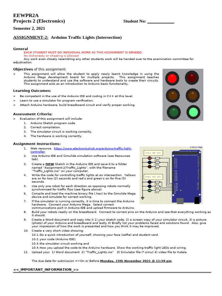 EEWPR2A (2021-2), Assignment-2 (Traffic Lights) ) | PDF | Arduino ...
