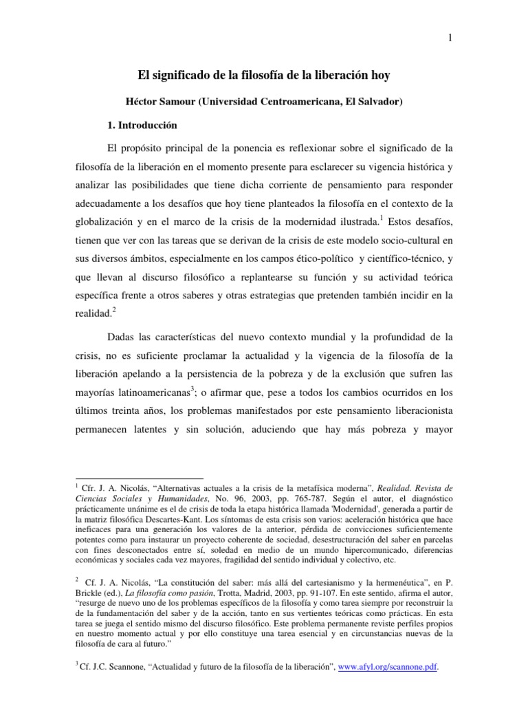 El Significado de La Filosofía de La Liberación Hoy - Hector Samour ...