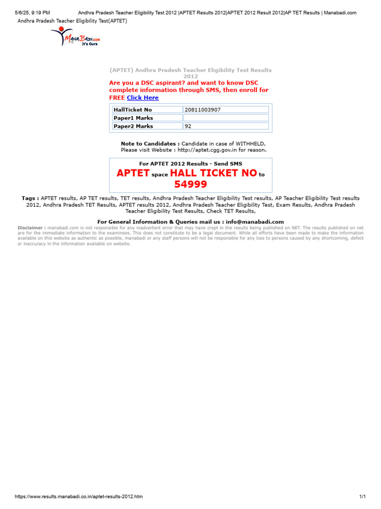 Raju Sir TET Results-2012 | PDF