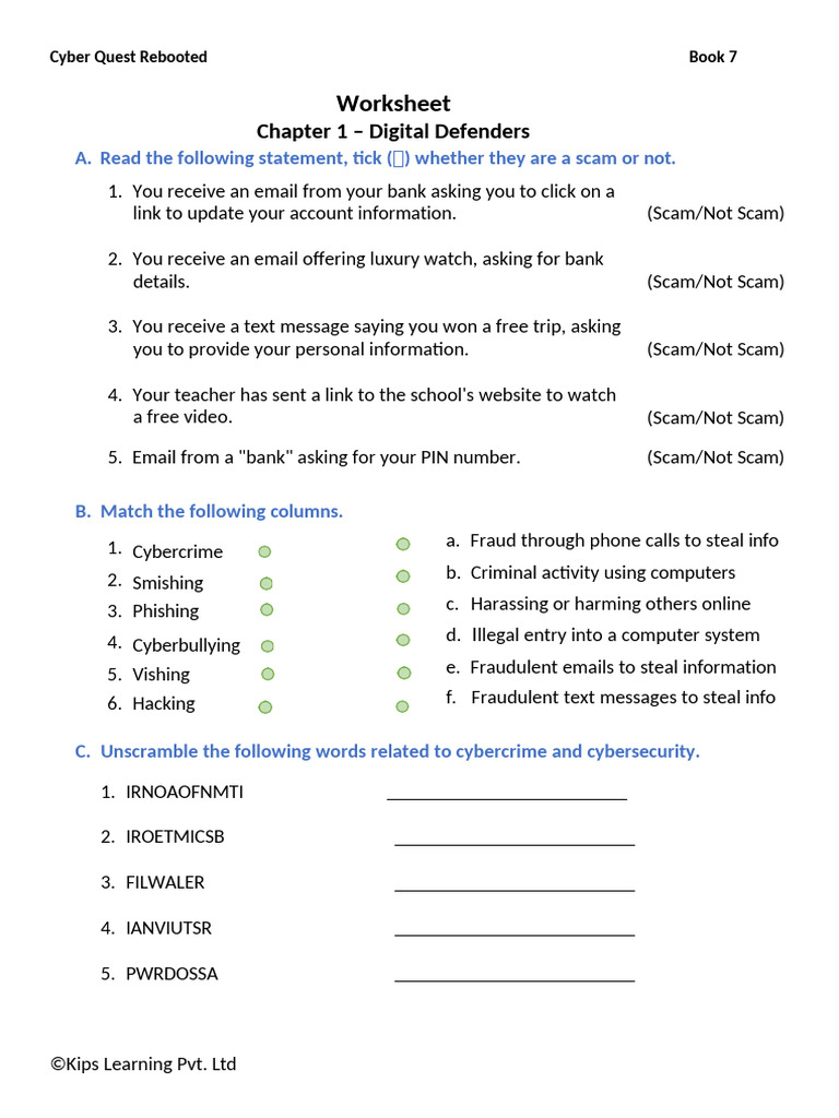 Cyber Quest Rebooted Book 7 - Worksheet 1 | PDF