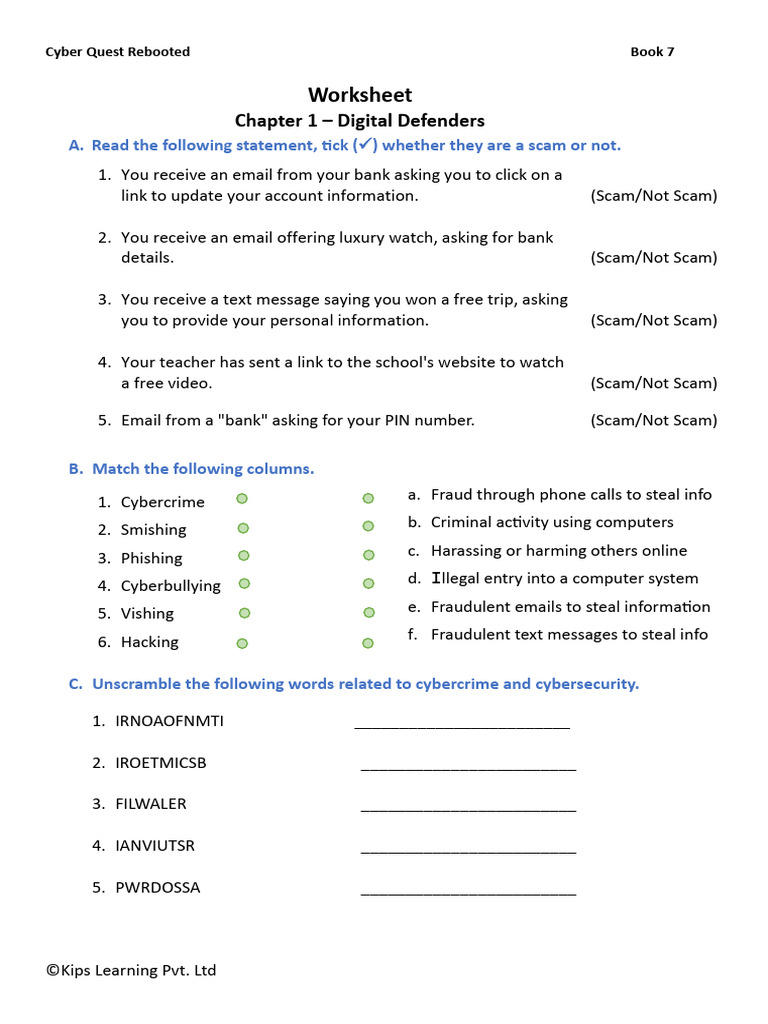 Cyber Quest Rebooted: Class 7 Worksheet | PDF