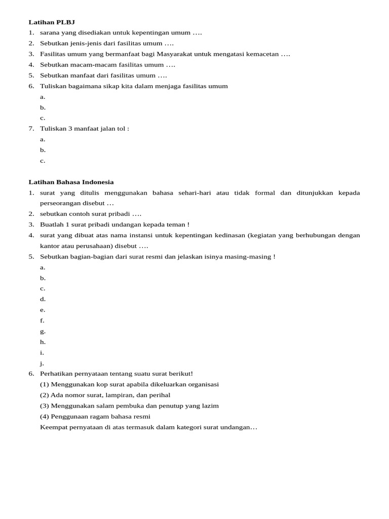 Latihan PLBJ | PDF