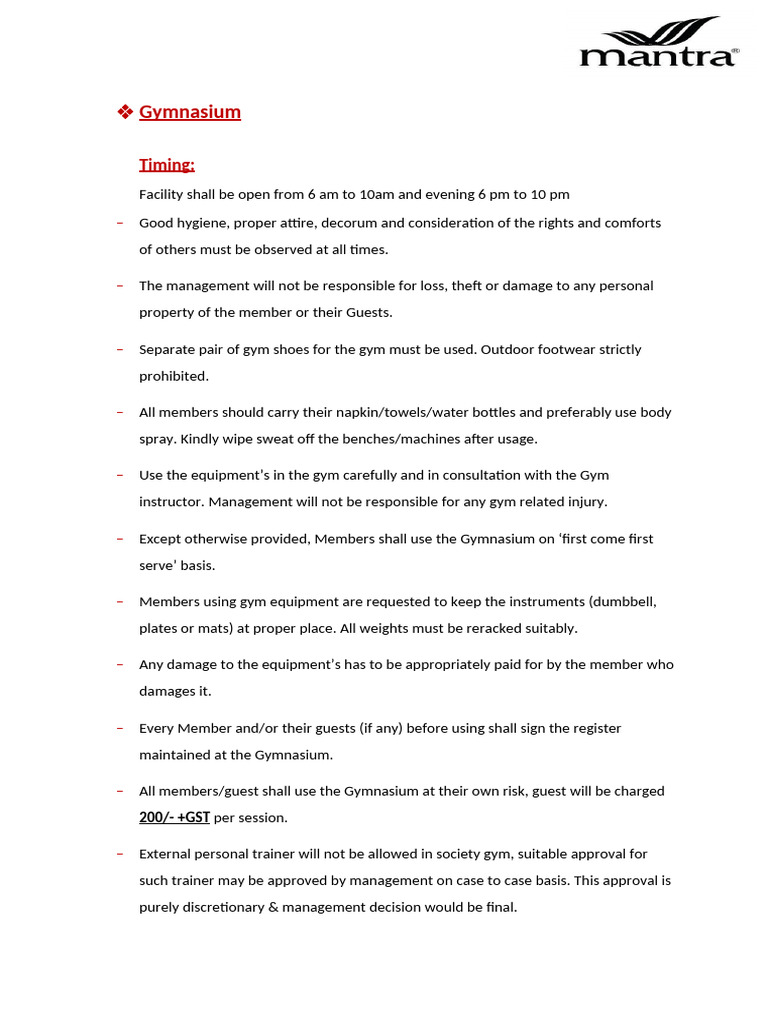 Gymnasium Rules & Regulations | PDF | Health Care