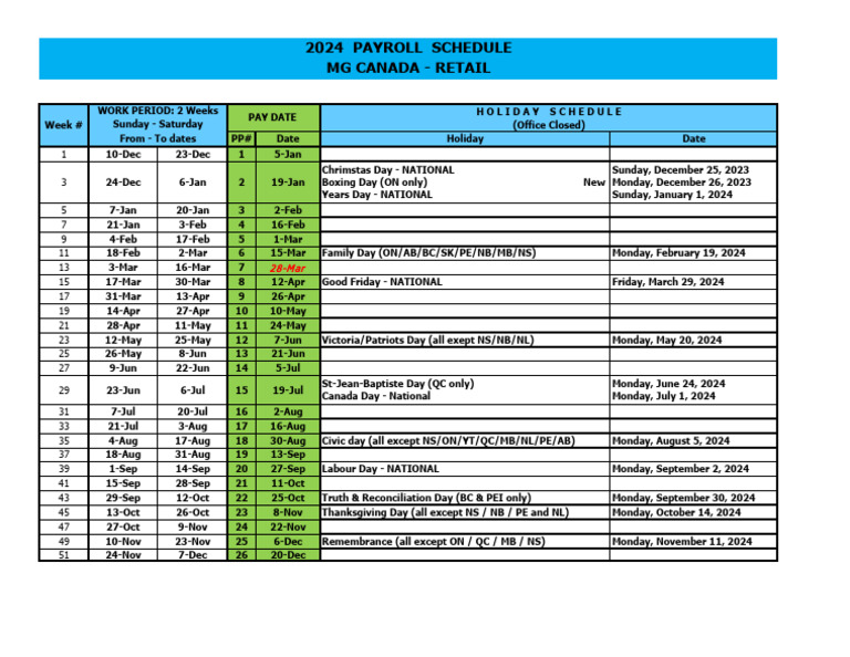 2024 Payroll Calendar Match Retail Field | PDF | Observances | Holidays