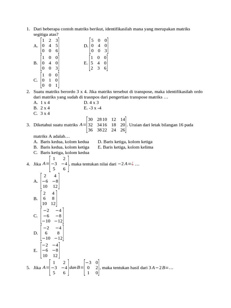 Soal MTK 11 Genap 2425 (Matriks Dan Transformasi Geometri) | PDF