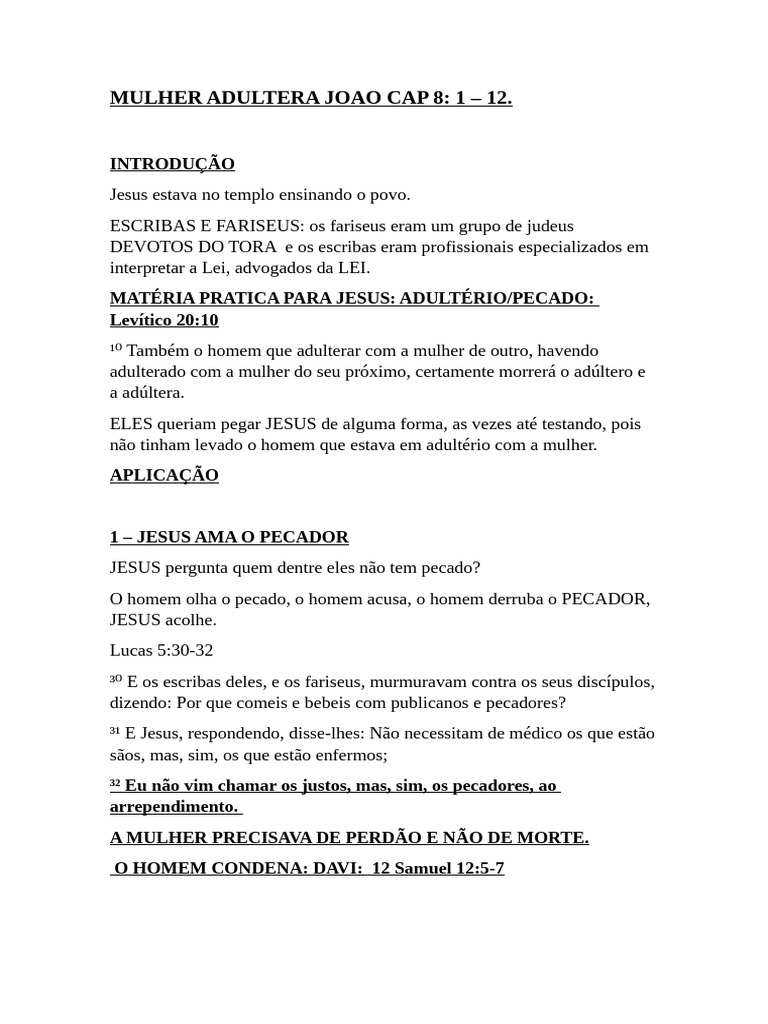 Mulher Adultera Joao Cap 8 | PDF | Adultério | São Pedro