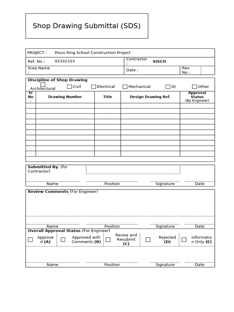 (SDS) Shop Drawing Submittal | PDF