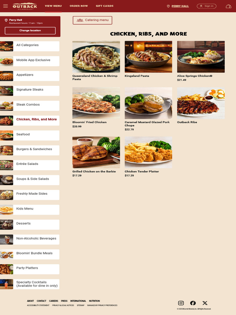 Outback Steakhouse Menu - Perry Hall MD, Updated For 2025 | PDF