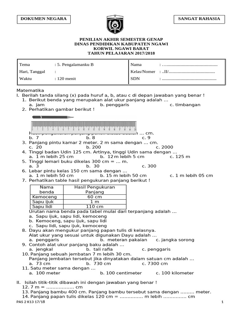 Soal PAS K13 Tema 5 B Kls II | PDF