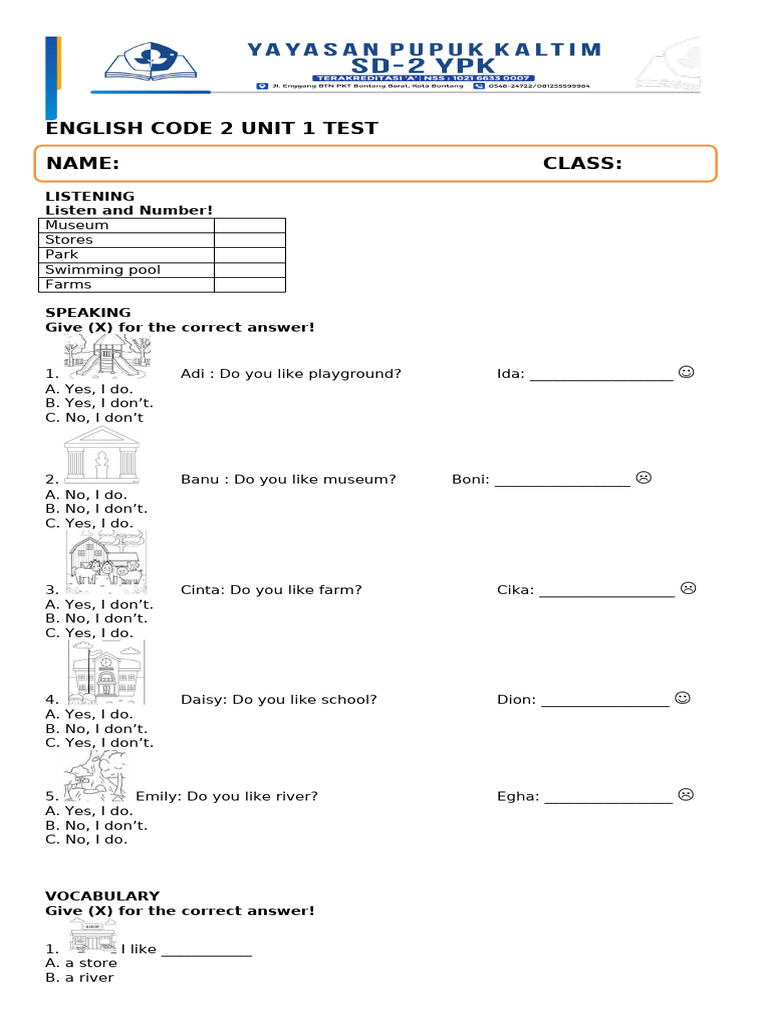 English Code 2 Unit 1 Test | PDF