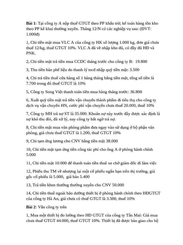 BÀI TẬP CHƯƠNG 2 VBT | PDF