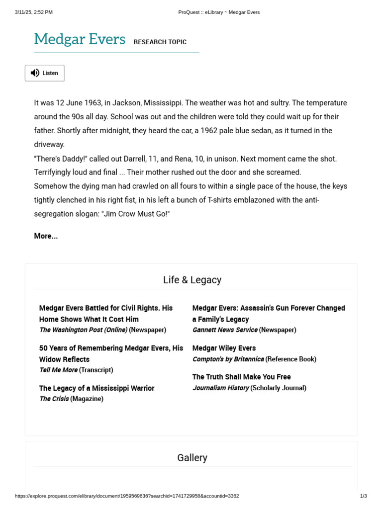 Medgar Evers: Civil Rights Legacy | PDF | Society Of The United States