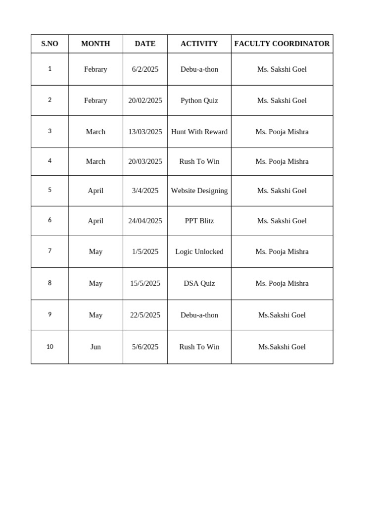 Activity Calendar | PDF