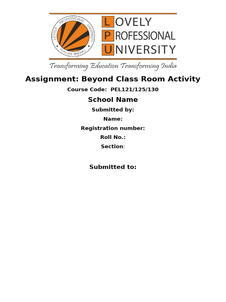 Front Page Sample For Beyond Class Room Activity Assignment | PDF