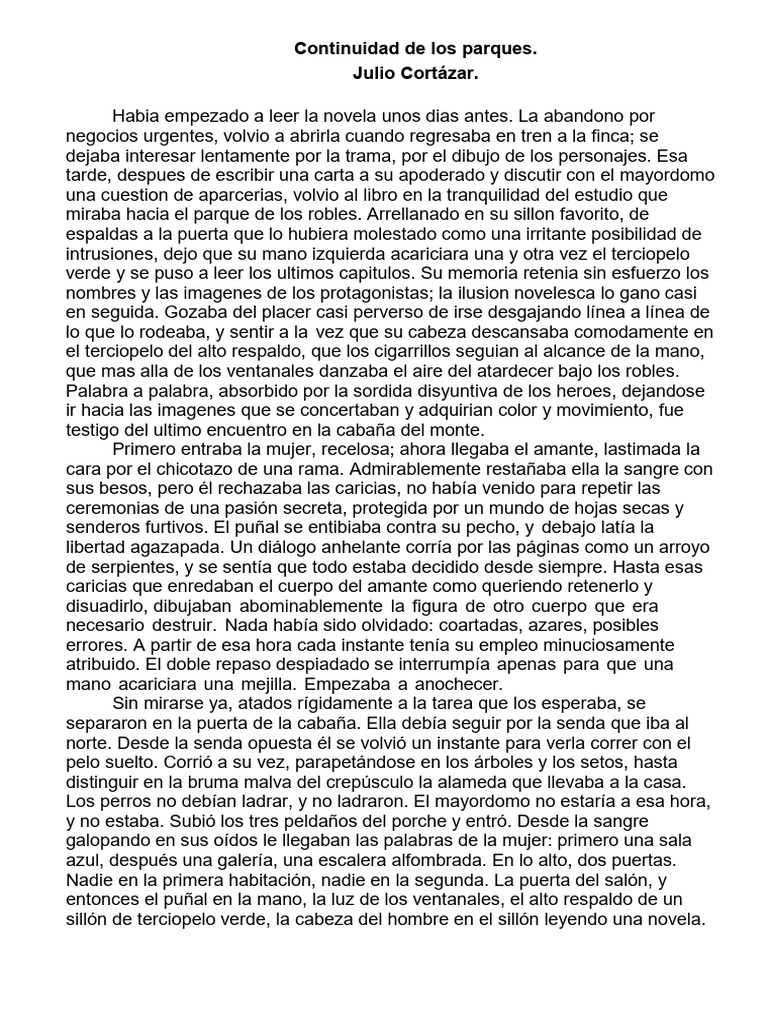 Julio Cortázar - Continuidad de Los Parques | PDF