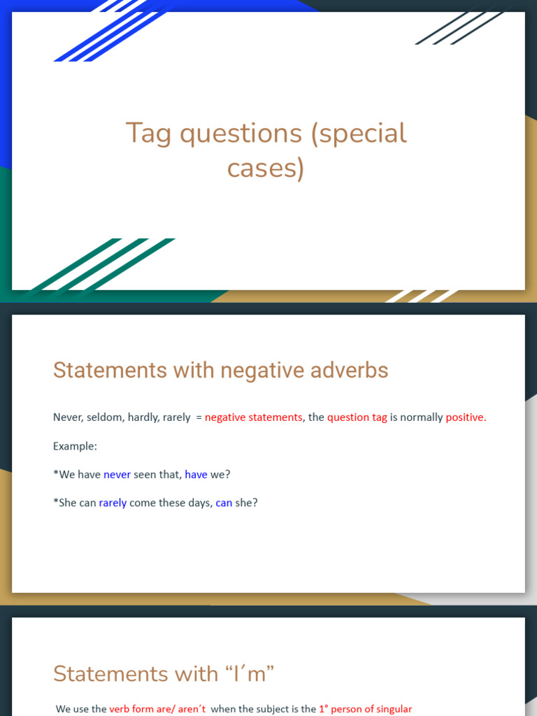 Tag Questions (Special Cases) | PDF
