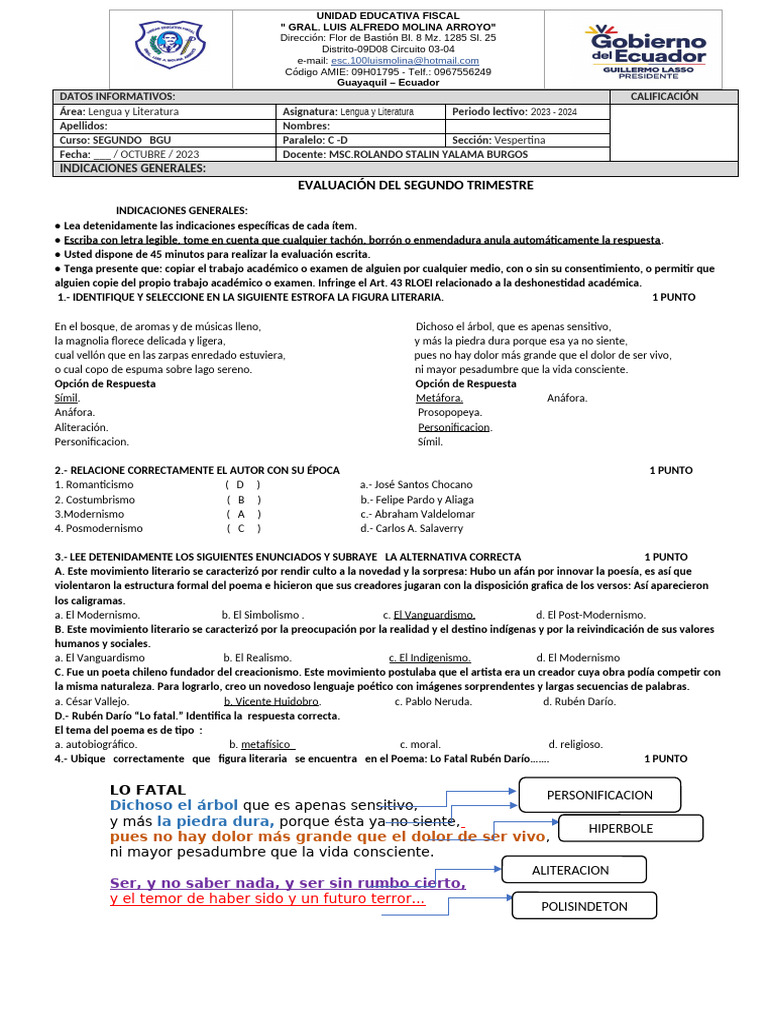 Examen Ll2trimestre2bguc Drespuestasdel Examen | PDF | Poesía ...