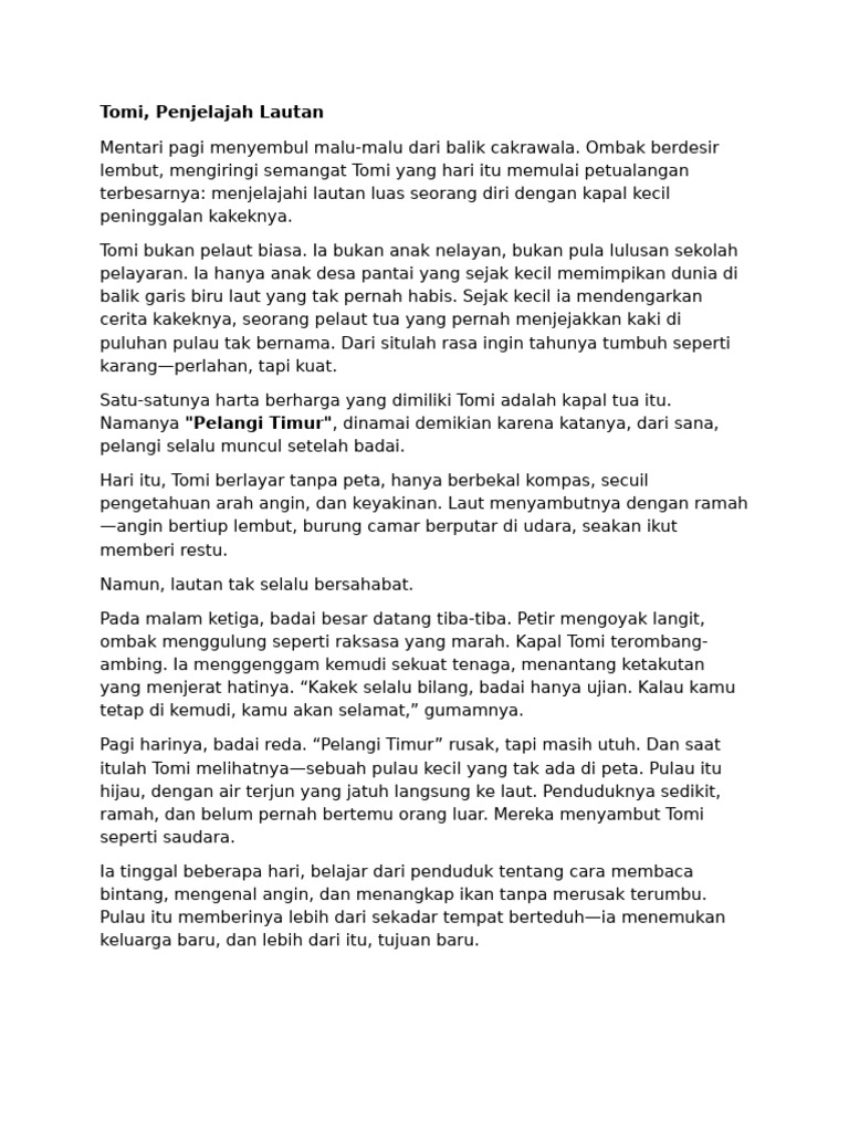 Petualangan Tomi Menjelajahi Lautan | PDF