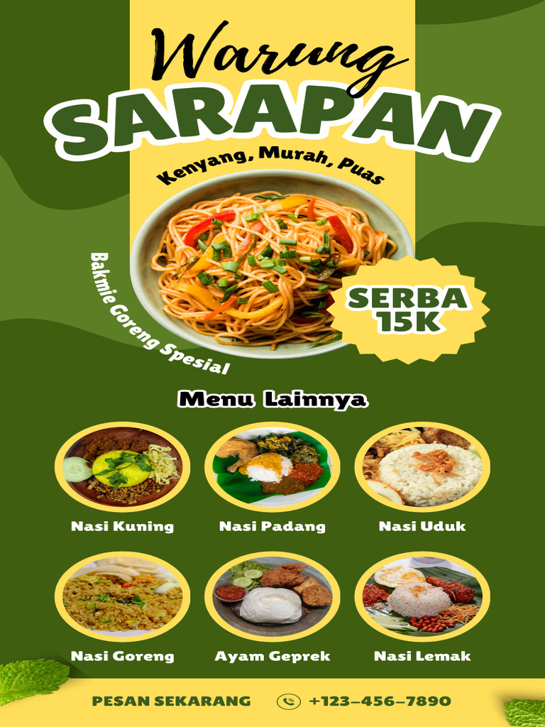 Hijau Dan Kuning Modern Banner Daftar Harga Menu Warung Sarapan | PDF