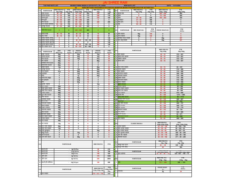 Rate List 14-10-24 | PDF