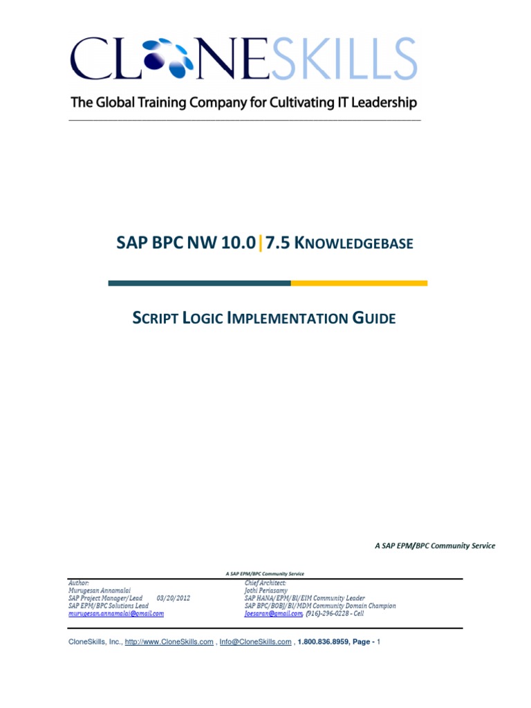 Sap Bpc Nw 10 0 75 Script Logic Implementation Guide Pdf Sap Se