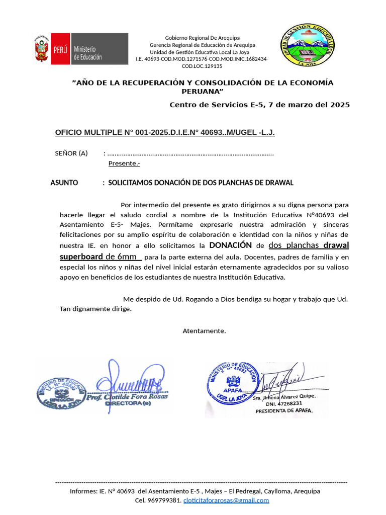 Oficio Donacion de Drawal Inicial | PDF