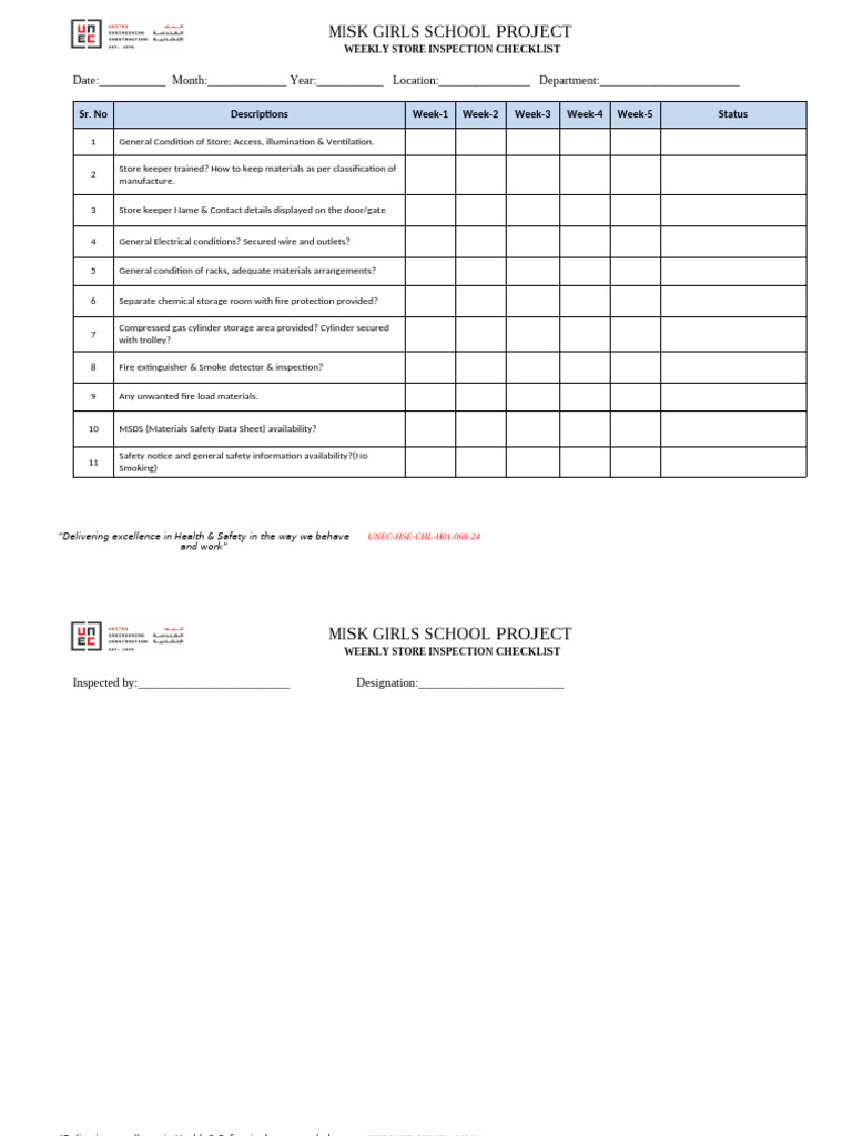 Weely Store Inspection Check List | PDF