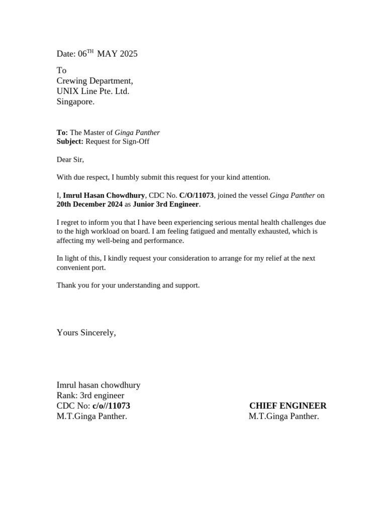 Sign Off Letter | PDF