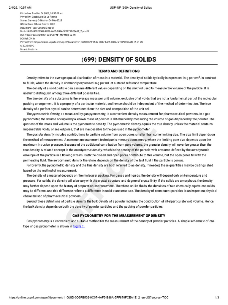 USP-NF 〈699〉 Density of Solids | PDF | Density | Gases