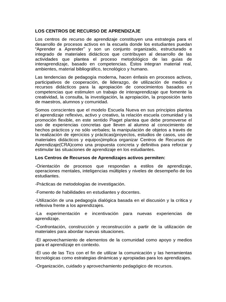 Los Centros de Recurso de Aprendizaje | PDF | Aprendizaje | Enseñando