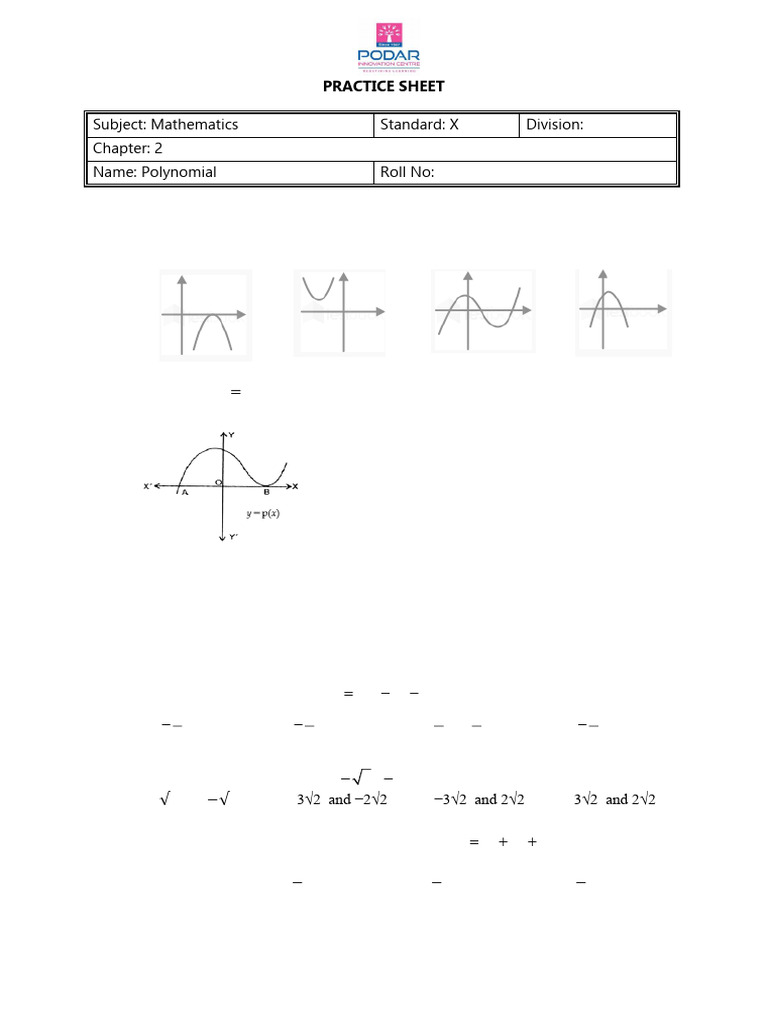 PS CB X Math Polynomials | PDF | Zero Of A Function | Polynomial