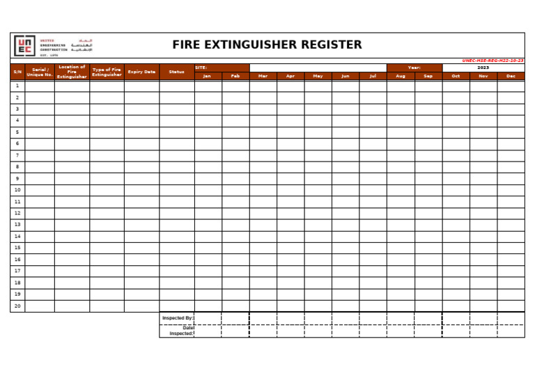 Fire Extinguisher Register - Rev.01 | PDF