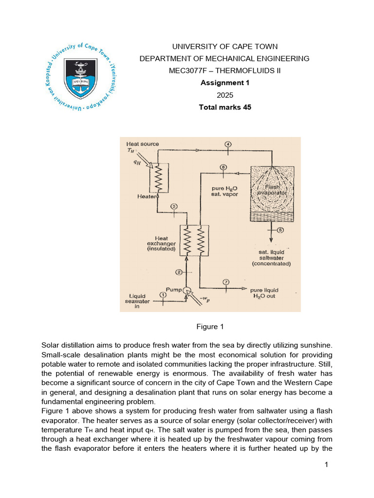 MEC3077F Assignment 1 2025 - Ver 1 | PDF | Water | Desalination