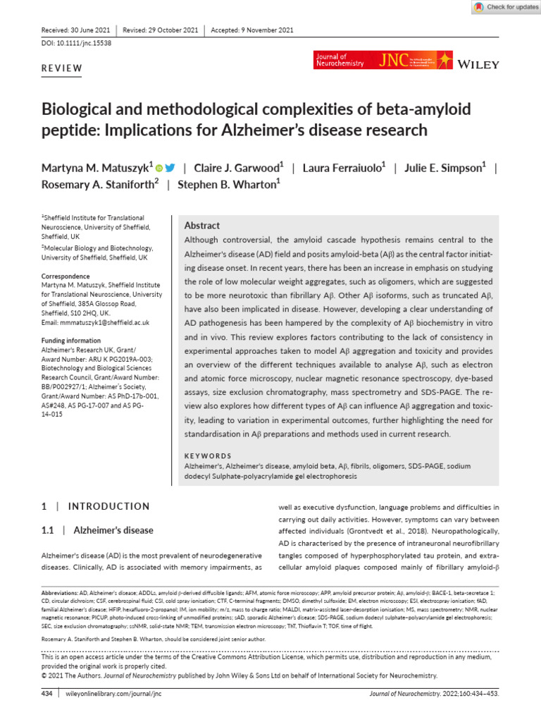 Journal of Neurochemistry - 2021 - Matuszyk - Biological and ...