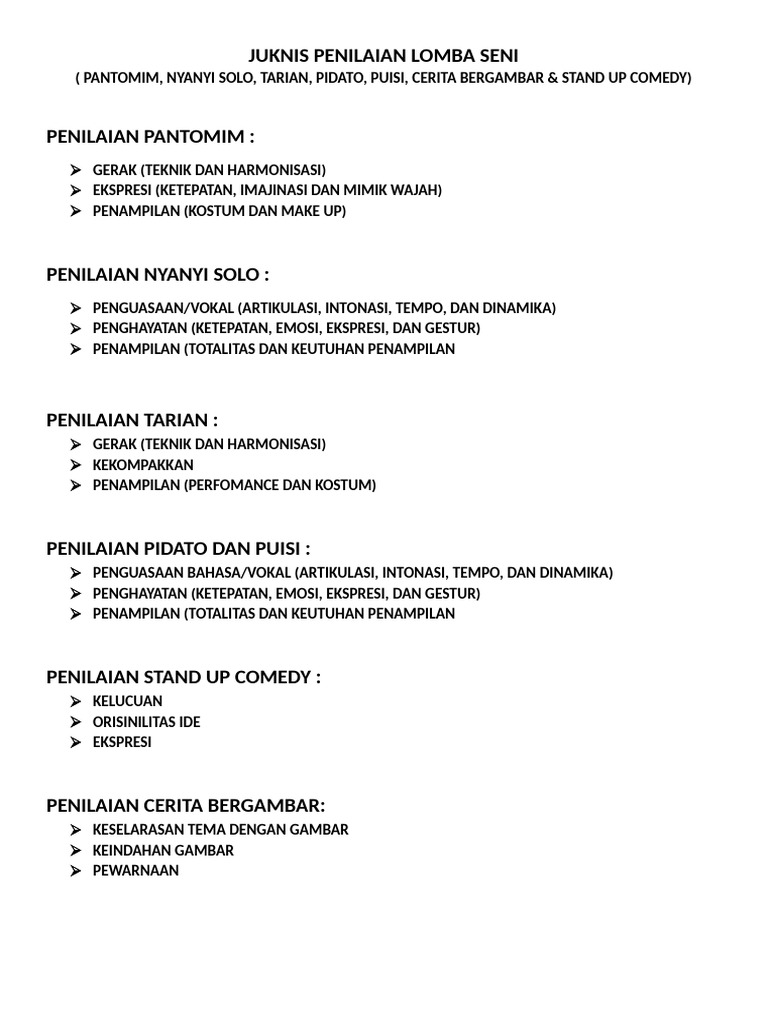 Juknis Penilaian Lomba Seni Dan Jadwal | PDF