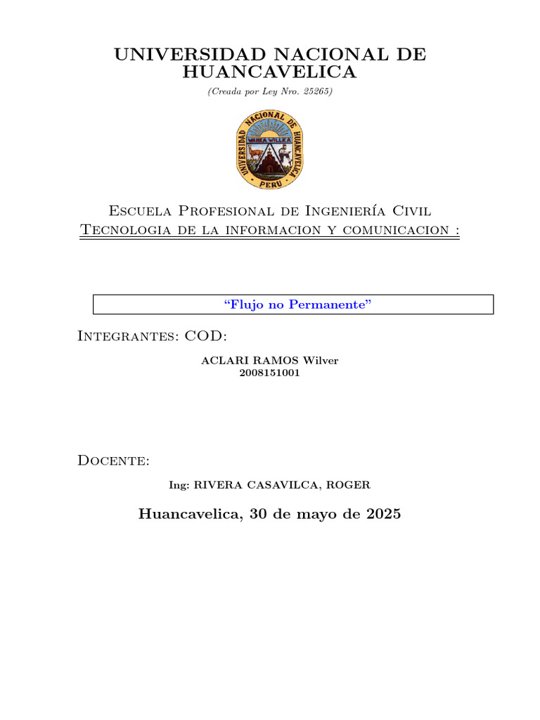 Análisis del Flujo No Permanente en Ingeniería Civil | PDF | Ecuaciones ...