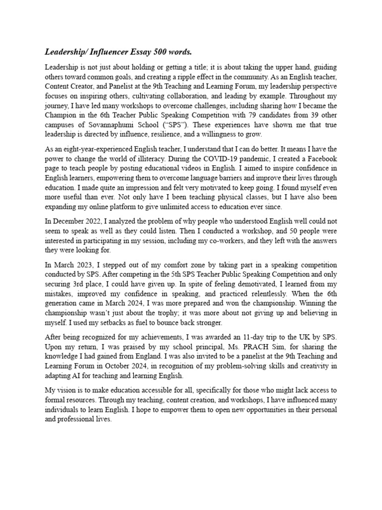 Leadership Chevening Essay Final | PDF | Leadership | Learning
