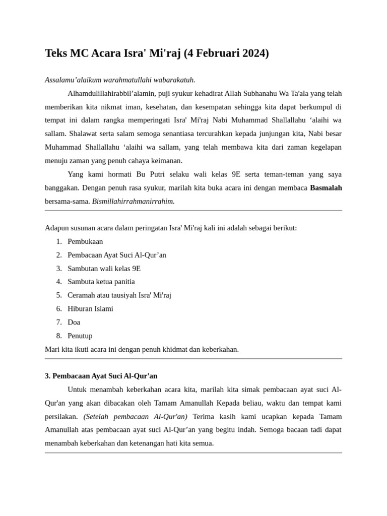 Teks MC Acara Isra Miraj | PDF
