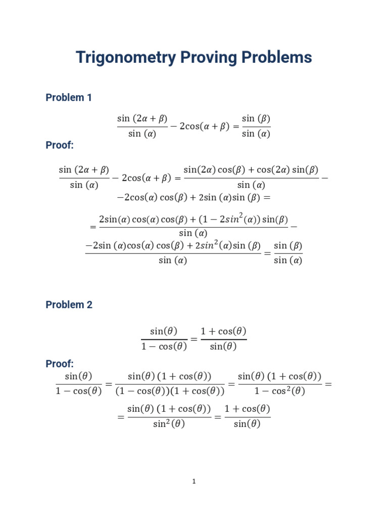 Trig Prove Problems Solution | PDF | Trigonometry | Euclid