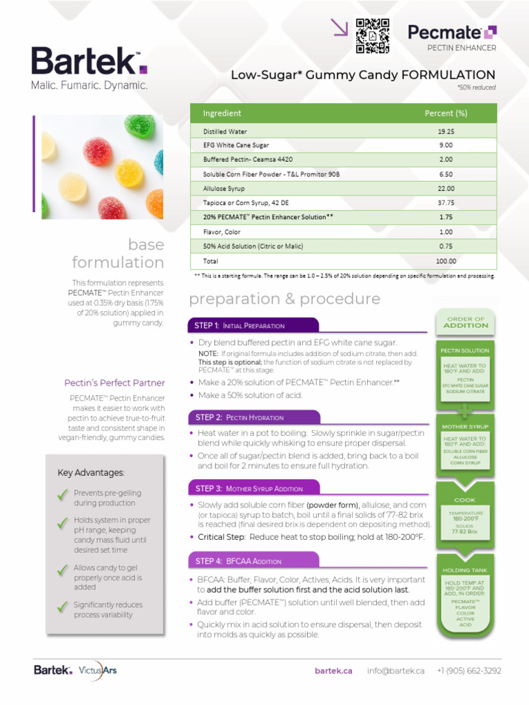 Low-Sugar Gummy Candy Formulation | PDF