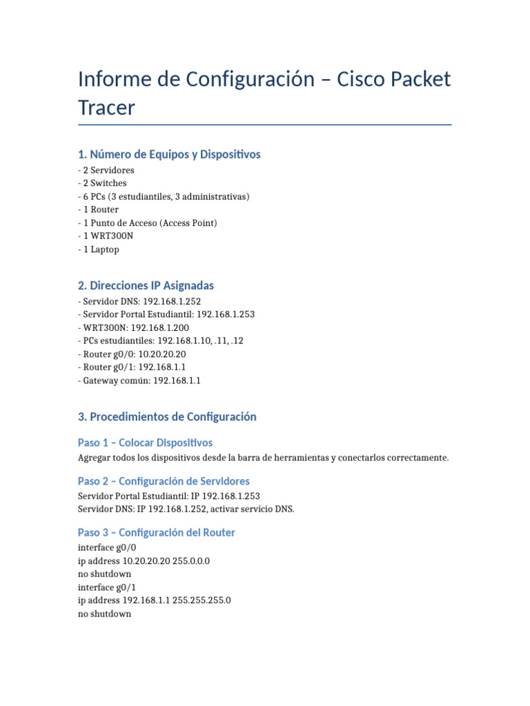 Informe Cisco Packet Tracer Final | PDF | Dirección IP | Punto de acceso inalámbrico