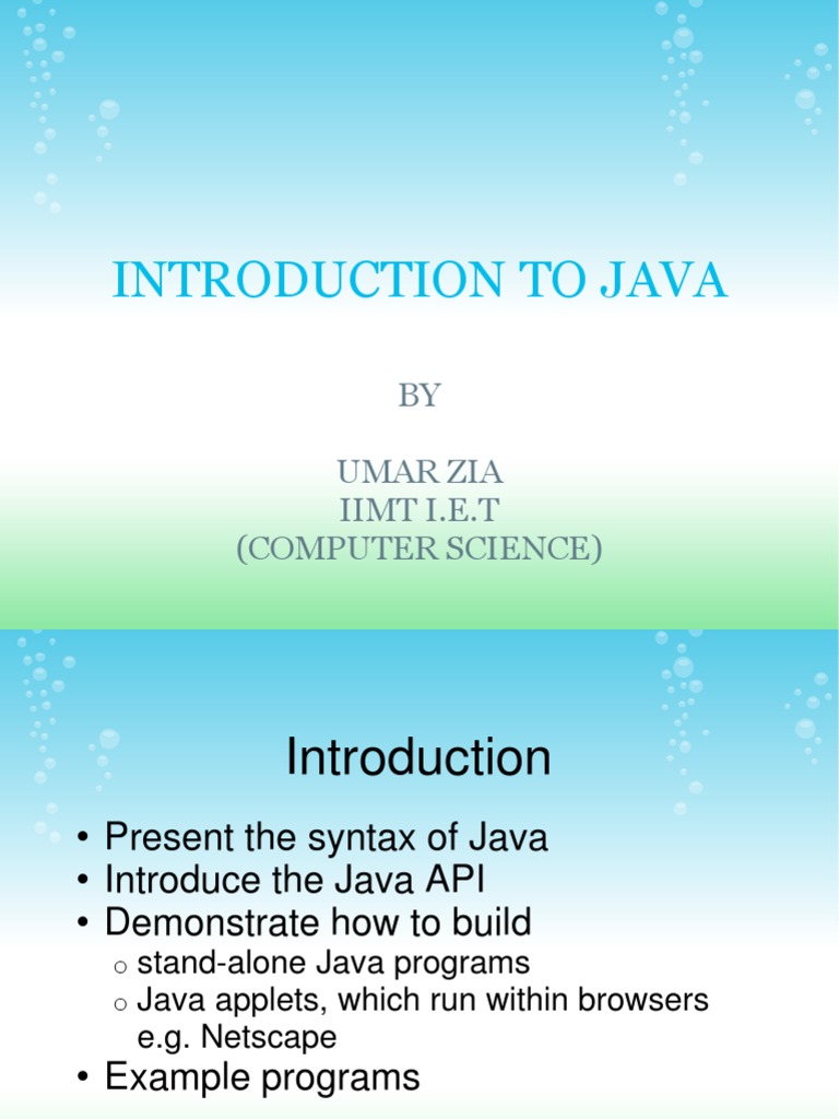 Introduction To Java: BY Umar Zia Iimt I.E.T (Computer Science) | PDF ...