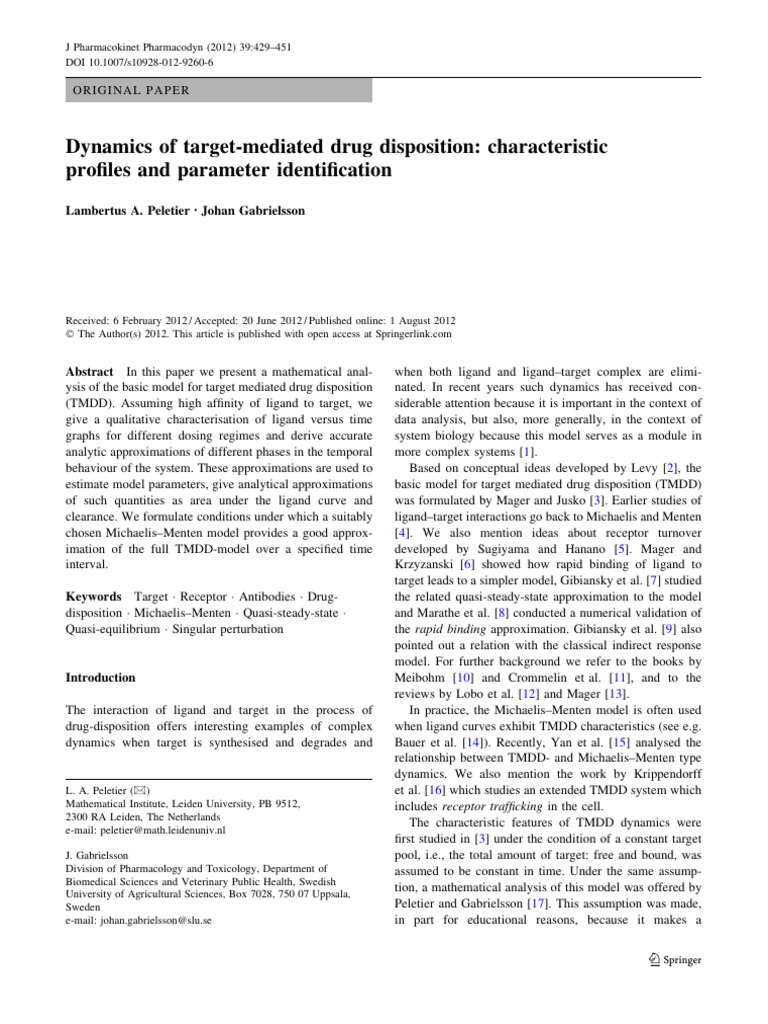 TMDD Profile 2012 | PDF | Ligand (Biochemistry) | Pharmacokinetics