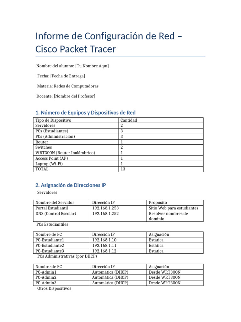 Informe Cisco Packet Tracer | PDF