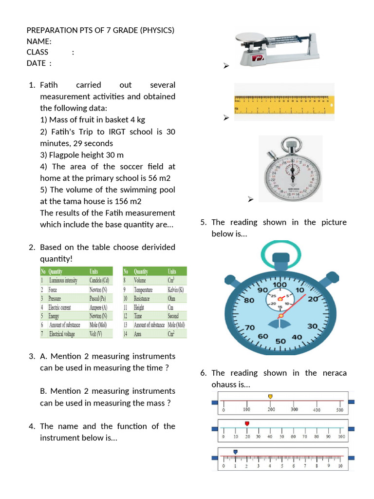 7th Grade Physics Measurement Activities | PDF | Density | Liquids